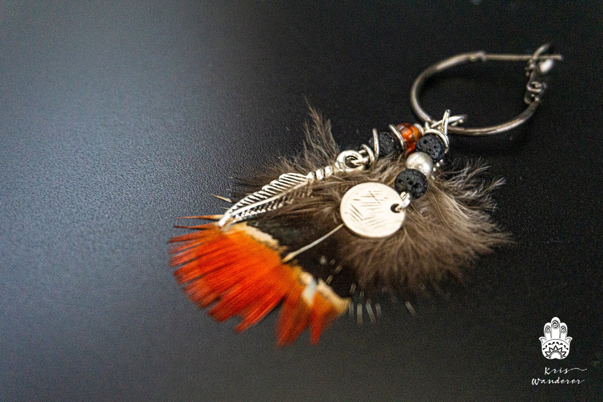 Gunmetal Hoop Dangle Feather Earring for Men mens Boho | Etsy