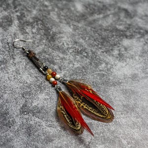 Leather Feather Boho Earring for Men- Double Feather Drop Earring ...