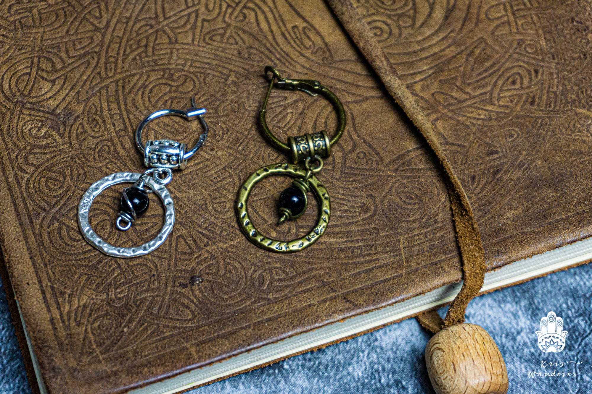 Black Pearl Pirate Hoop Earring Circle Earring With Black | Etsy