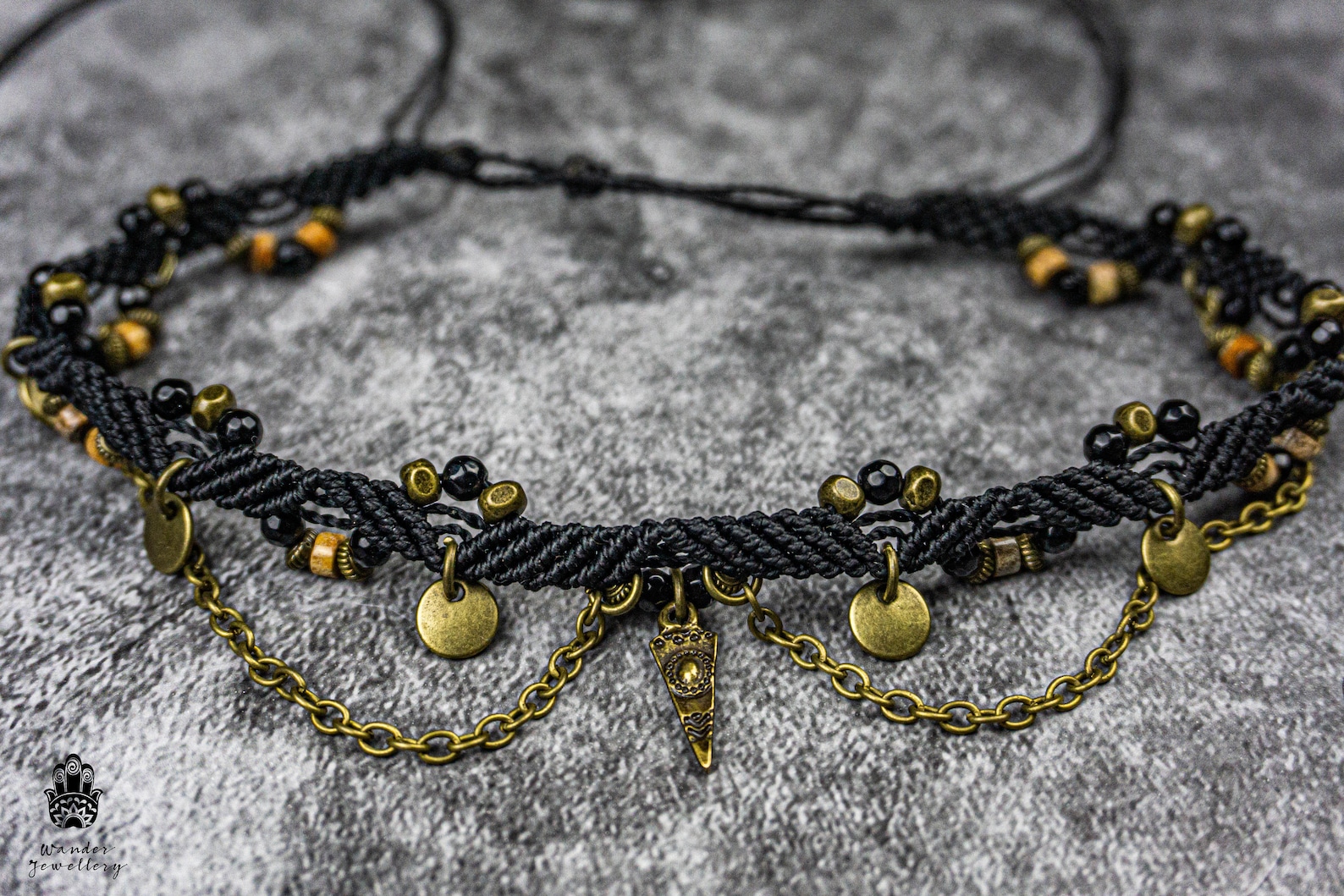 Hand Woven Boho Goth Macrame Choker- Adjustable Black Macrame Choker ...