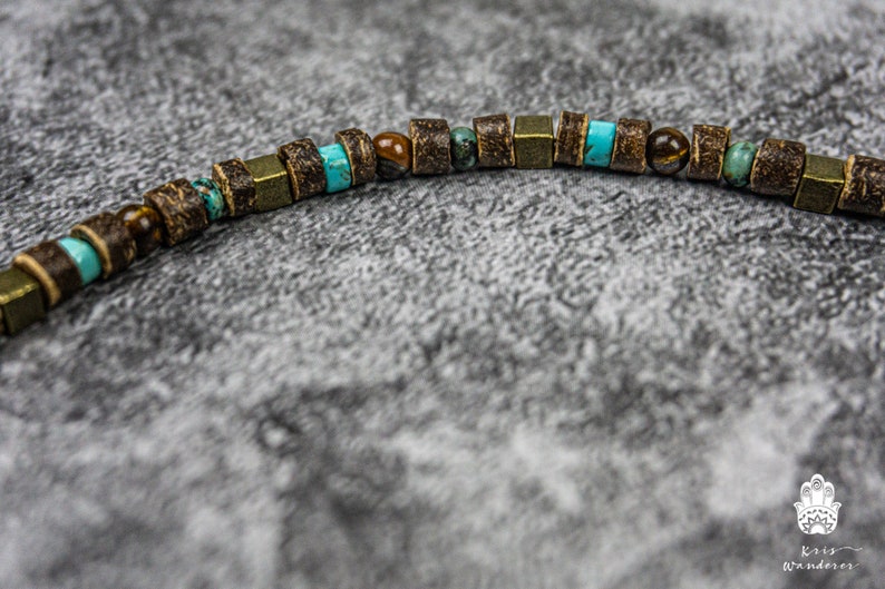 Boho Ethnic Everyday Necklace for Men- Mens Wooden Bead and Gemstone ...