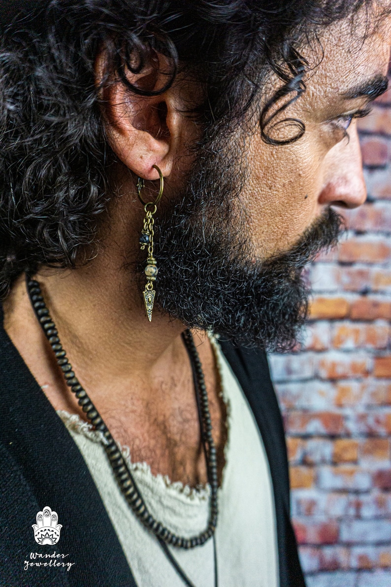 Mens Double Chain Long Dangle Beaded Boho Statement Earring- Tribal ...