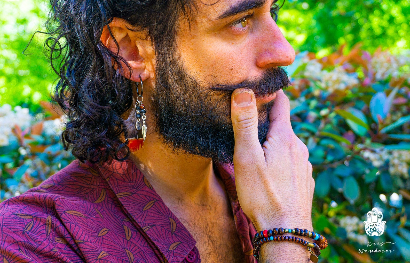 Gunmetal Hoop Dangle Feather Earring for Men- Mens Boho Colorful ...