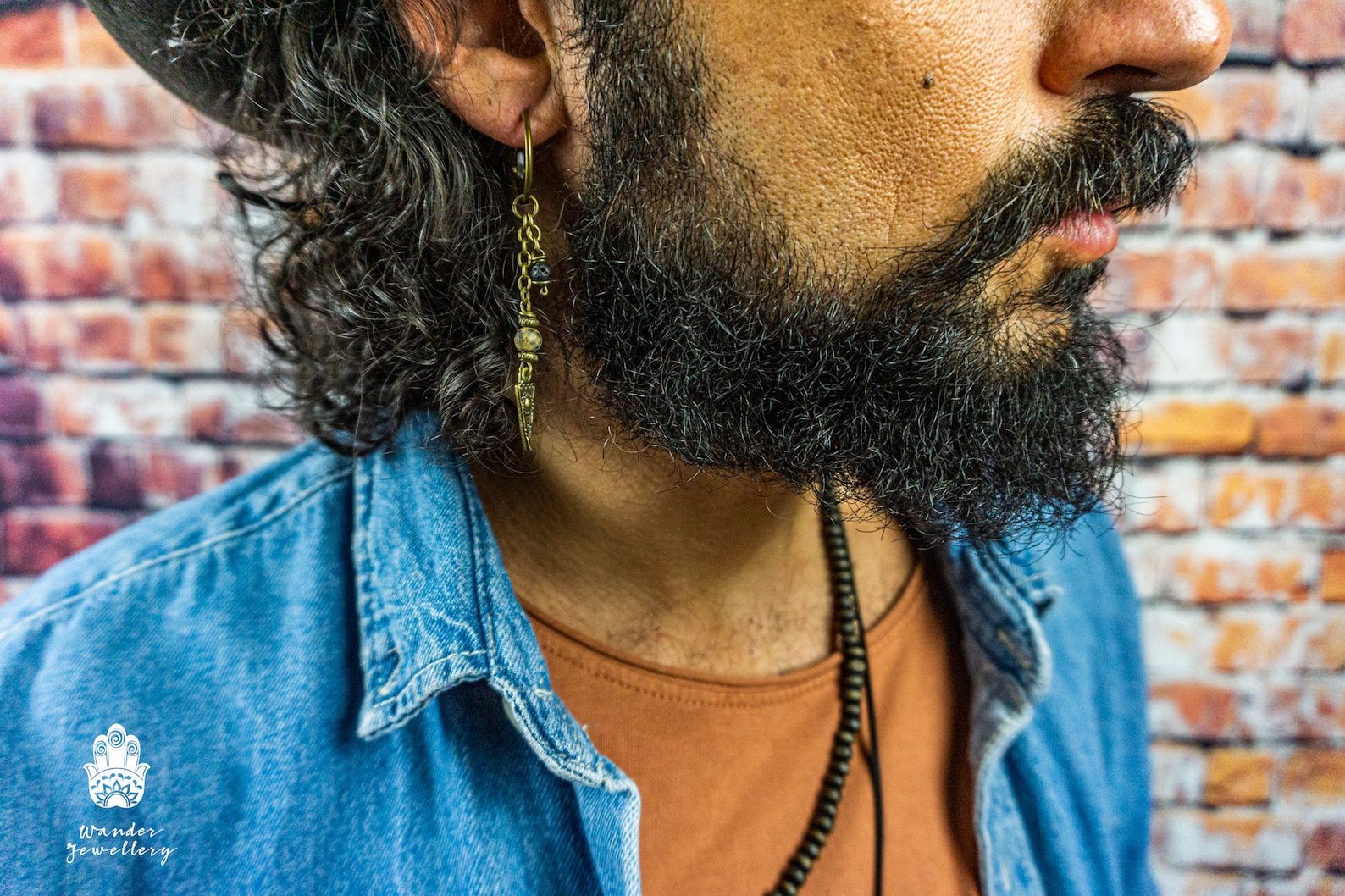 Mens Double Chain Long Dangle Beaded Boho Statement Earring- Tribal ...