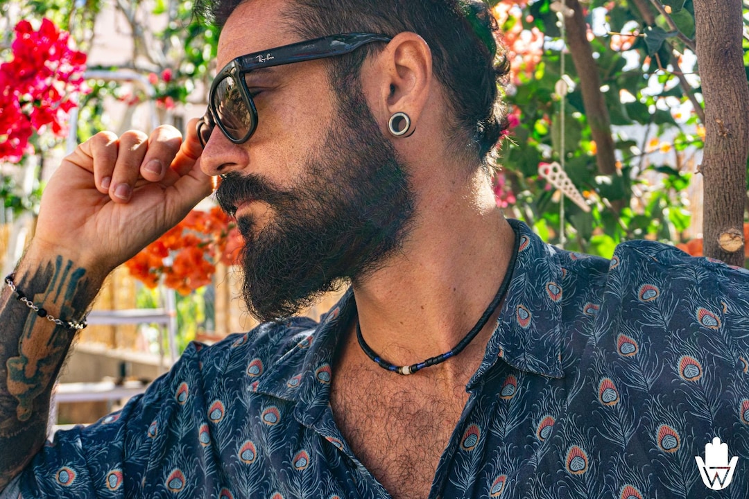 Black Coconut Shell Choker Necklace for Men- Mens Wooden Beaded ...
