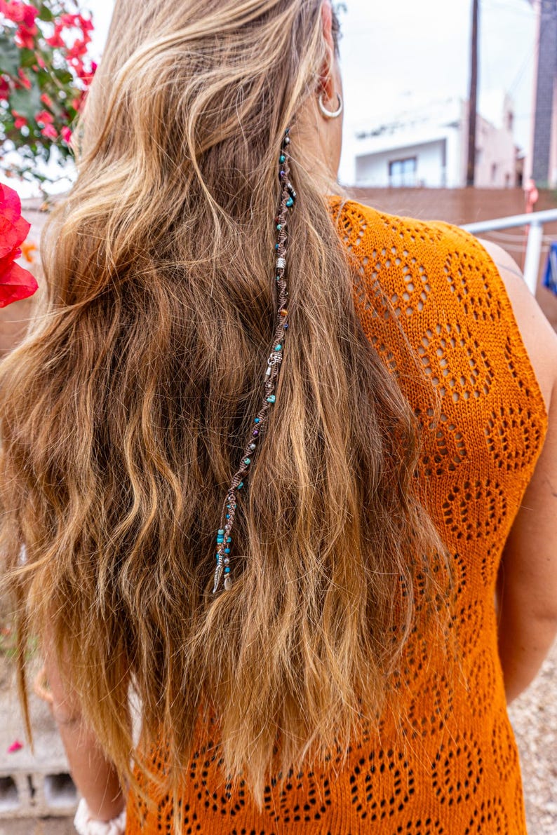 Colorful Woven Macrame Hair Wrap- Hippie Festival Clip in Hair- Charm ...