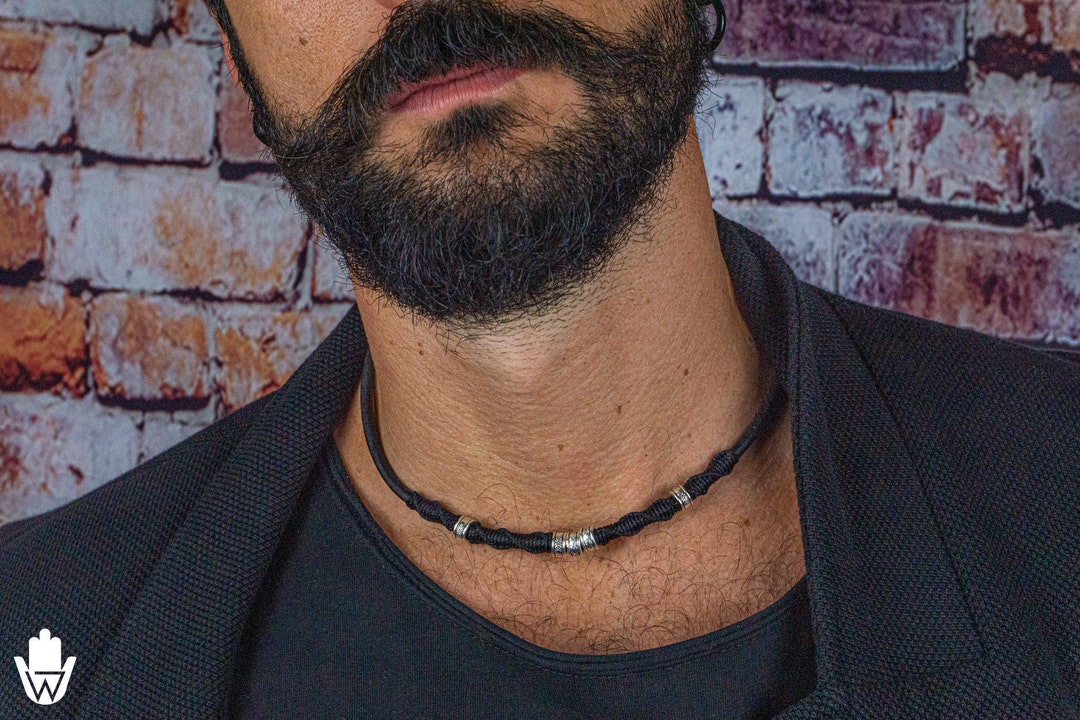 Mens Black Leather Choker Necklace- Stainless Steel Closure Choker ...