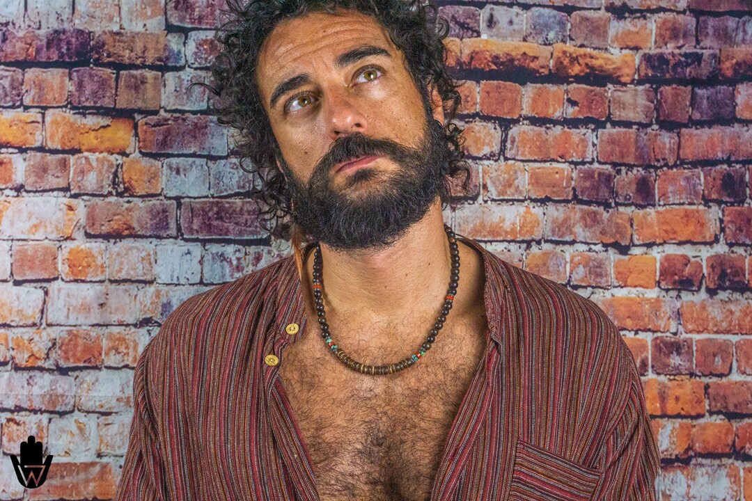 Chunky Mens Surfer Wood Bead Necklace- Statement Boho Necklace for Men ...