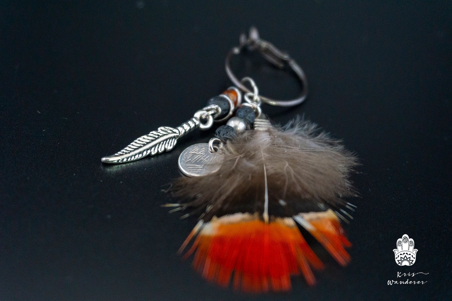 Gunmetal Hoop Dangle Feather Earring for Men mens Boho | Etsy