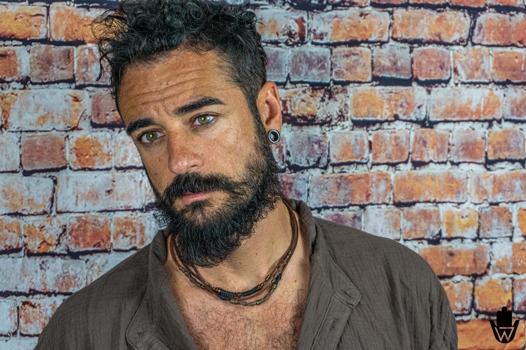 Layering Leather Necklace Set for Men - Brown Leather Necklace - Mens ...