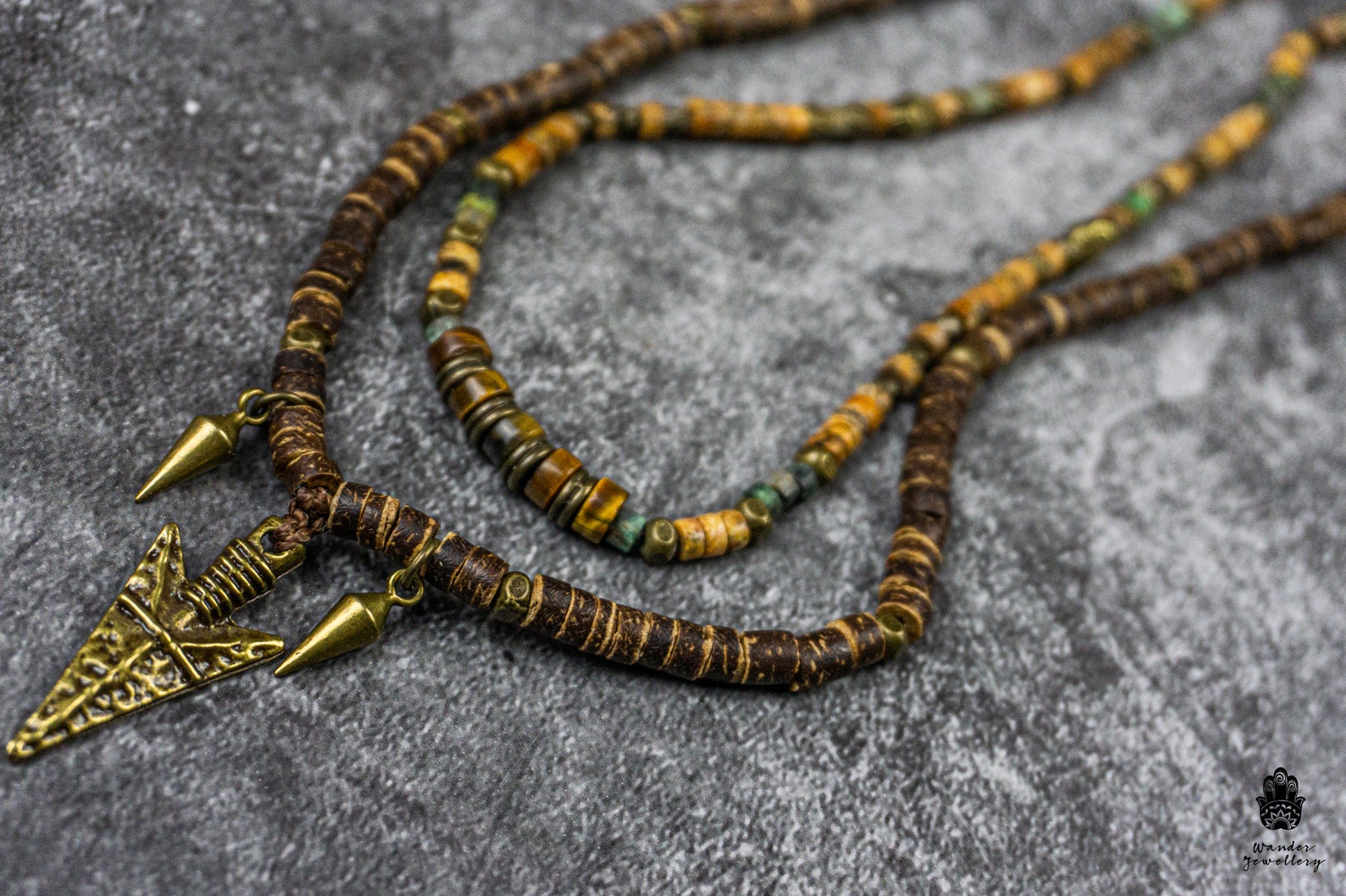 Mens Coconut Shell Beadead Arrowhead Pendant Necklace Wooden - Etsy