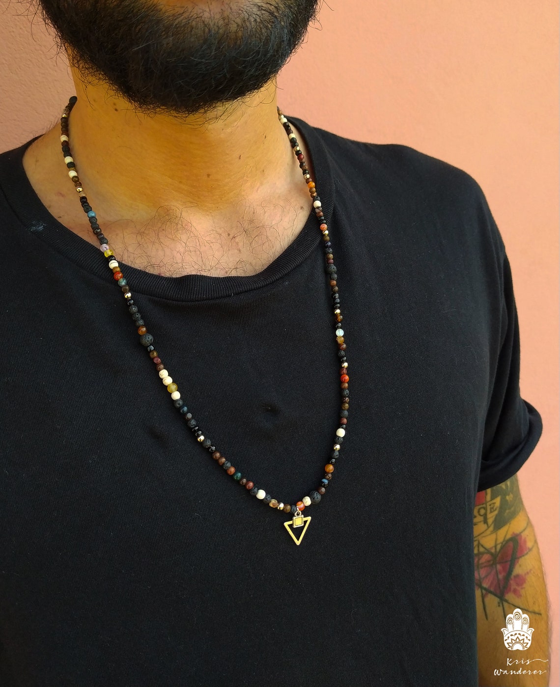 Mens Lava Stone Necklace Men Beaded Necklace-Minimalist | Etsy