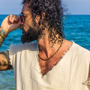 Boho Ethnic Everyday Necklace for Men- Mens Wooden Bead and Gemstone ...