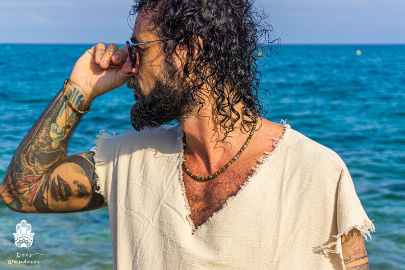 Boho Ethnic Everyday Necklace for Men- Mens Wooden Bead and Gemstone ...