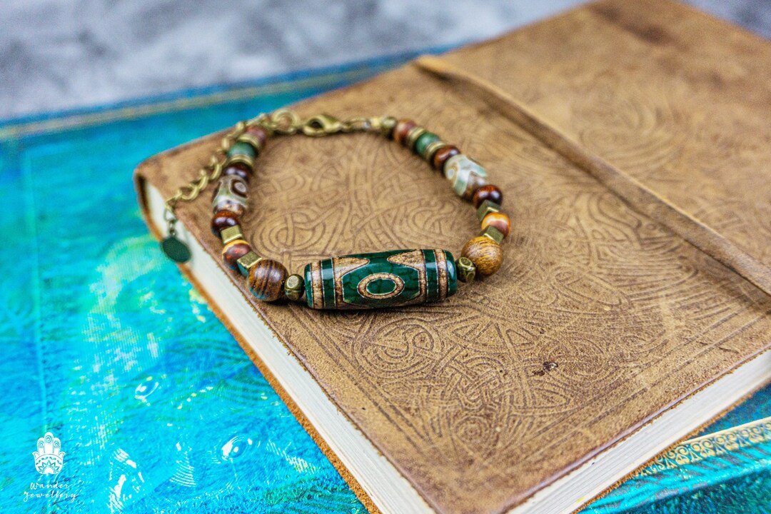 Third Eye Energy Bracelet for Men- Mens Gemstone and Wooden Bead Boho ...