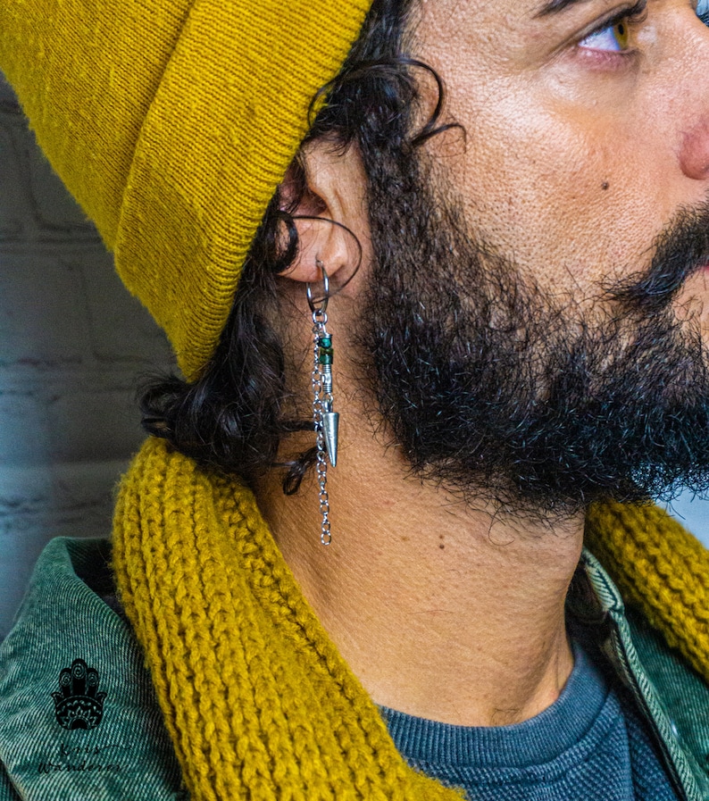 Long Chain Spike Hoop Earring for Men Mens Edgy Beaded Dangle - Etsy