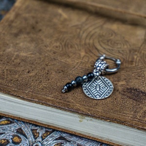 Mens Beaded Stainless Steel Hoop Earring- Antique Silver Tribal Coin ...