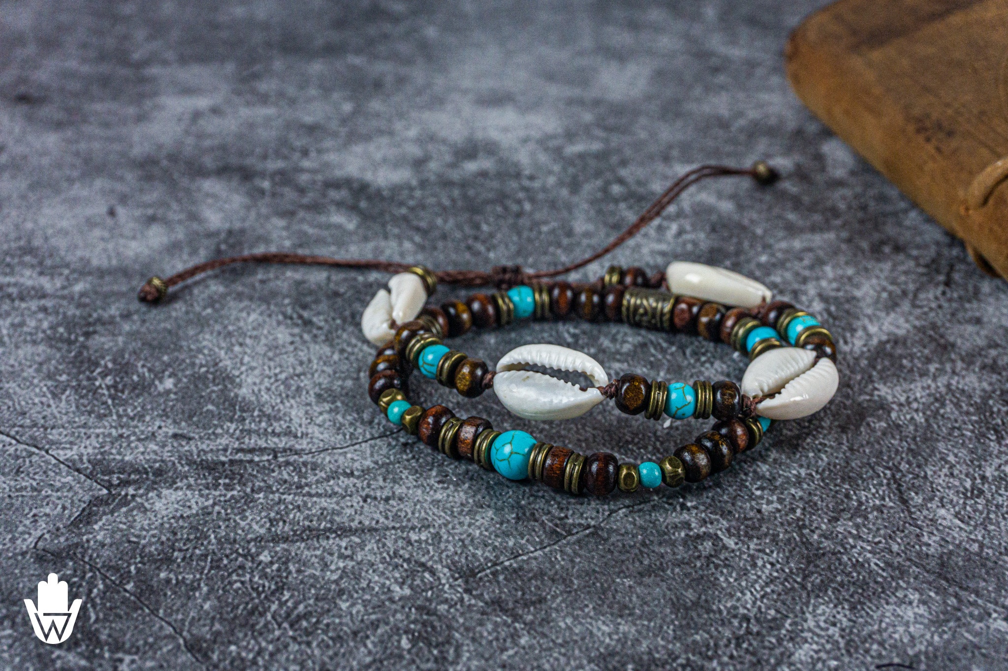 Cowrie Shell Surfer Bracelet Set- Wood and Turquoise Beaded Bracelet ...
