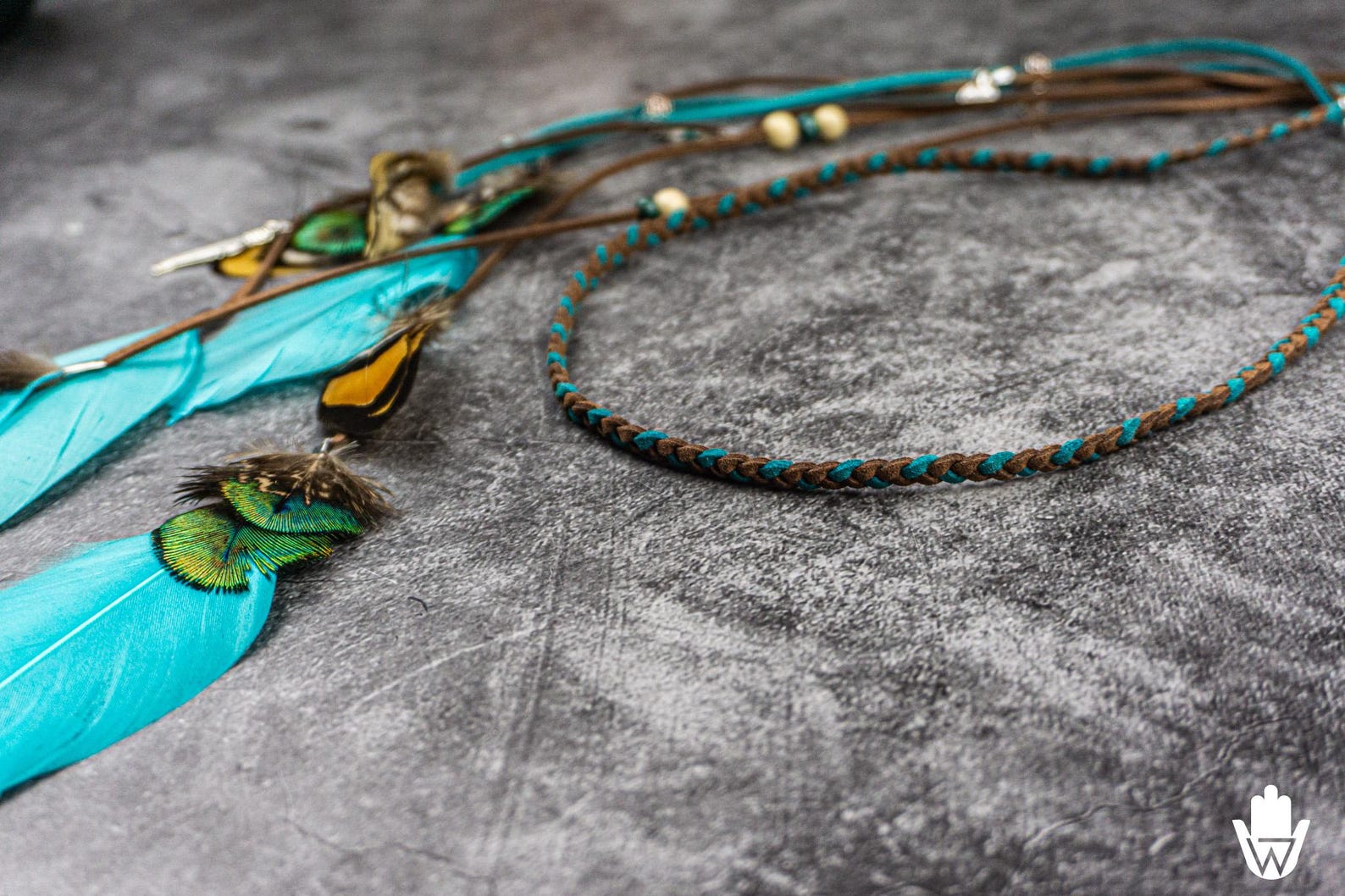 Boho Hippie Feathered Headband- Long Drop Leather Headband With ...