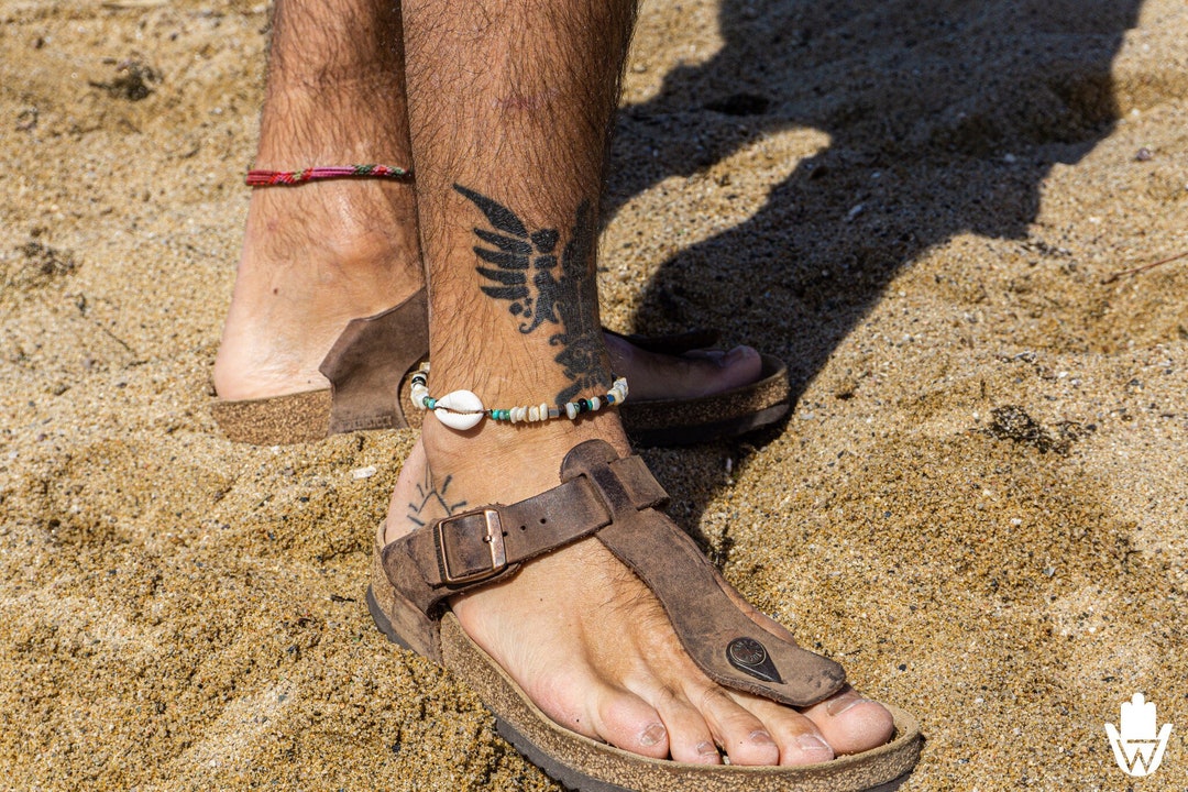 Bamboo Coral Anklet Bracelet for Men- Mens White Ivory Beaded Shell ...