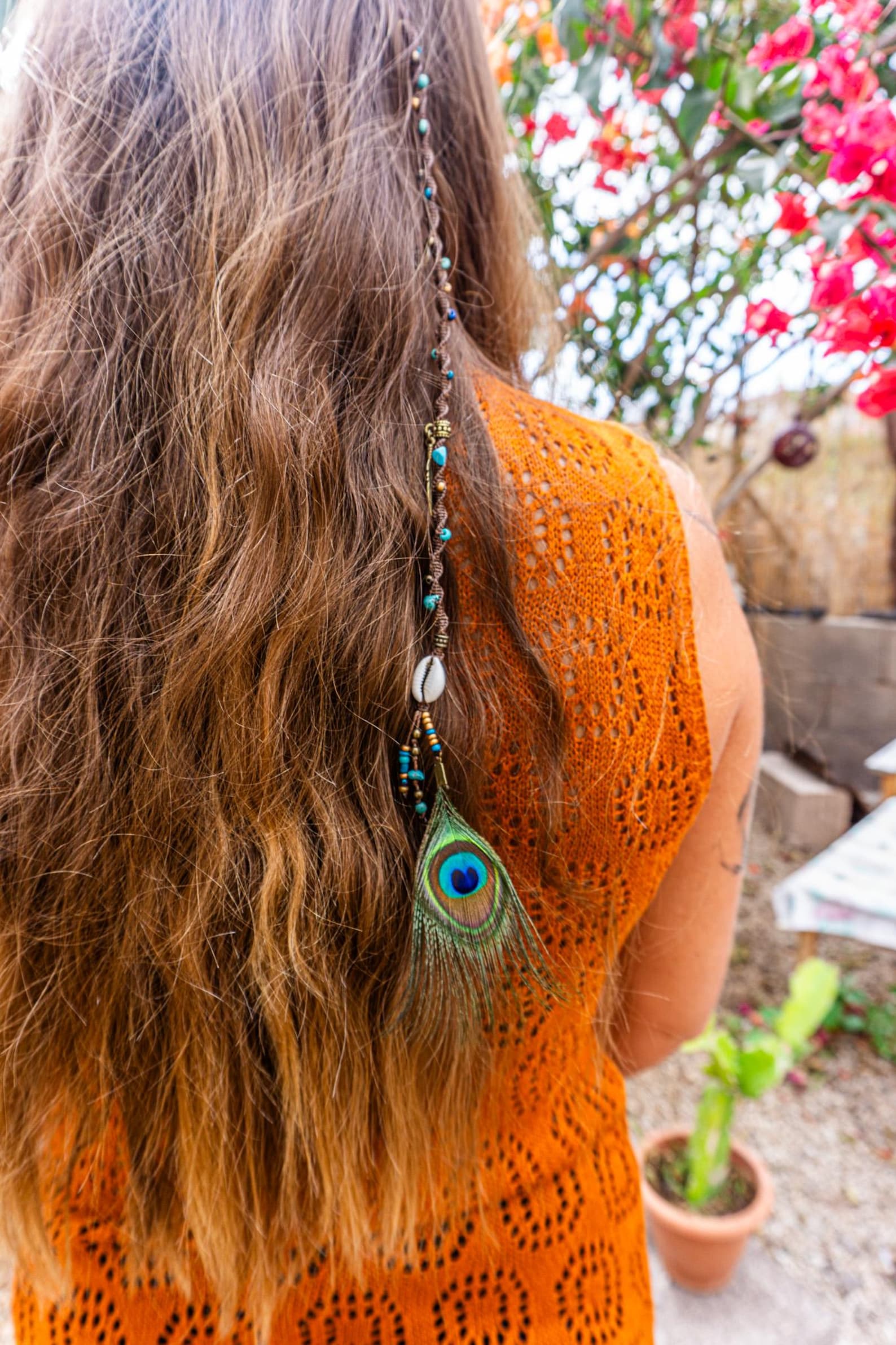 Colorful Woven Macrame Hair Wrap- Hippie Festival Clip in Hair- Charm ...