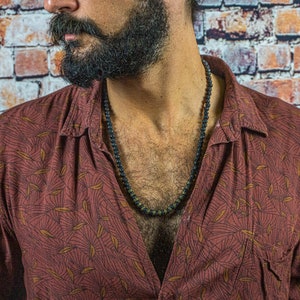 Black Lava Stone Beaded Necklace for Men- Mens Healing Anxiety Stone ...