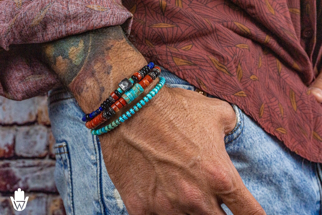 Mens Boho Vintage Gemstone Stacking Layering Bracelet Set- Waterproof ...