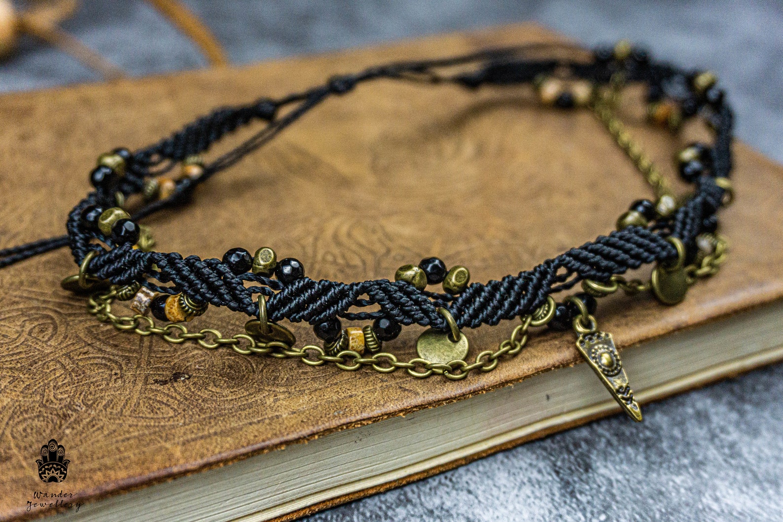 Hand Woven Boho Goth Macrame Choker- Adjustable Black Macrame Choker ...