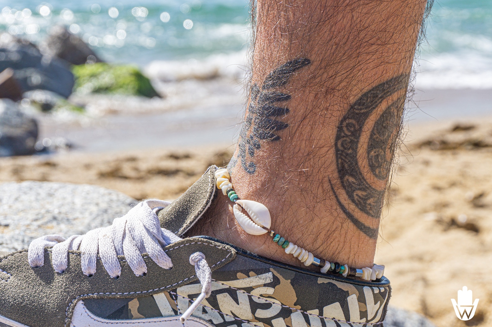 Bamboo Coral Anklet Bracelet for Men- Mens White Ivory Beaded Shell ...