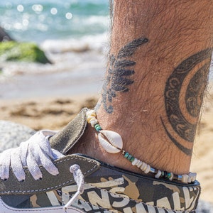Bamboo Coral Anklet Bracelet for Men- Mens White Ivory Beaded Shell ...