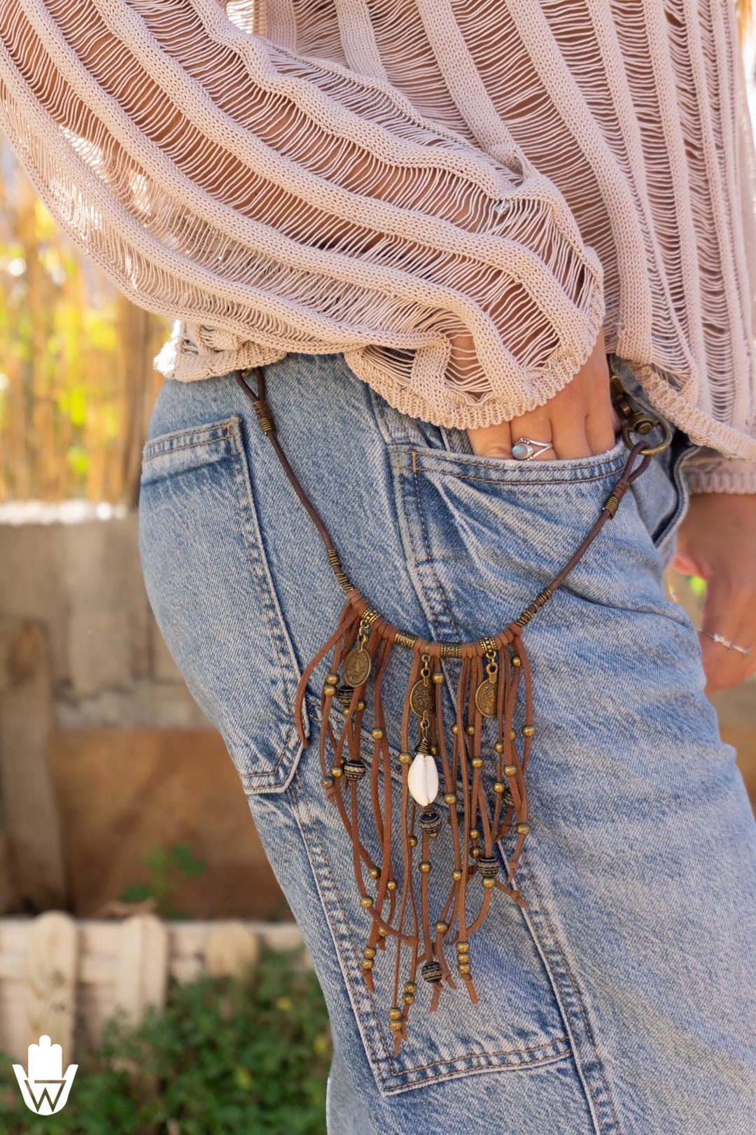 Boho Leather Fringe Pants Chain for Women & Men- Unisex Leather Beaded ...