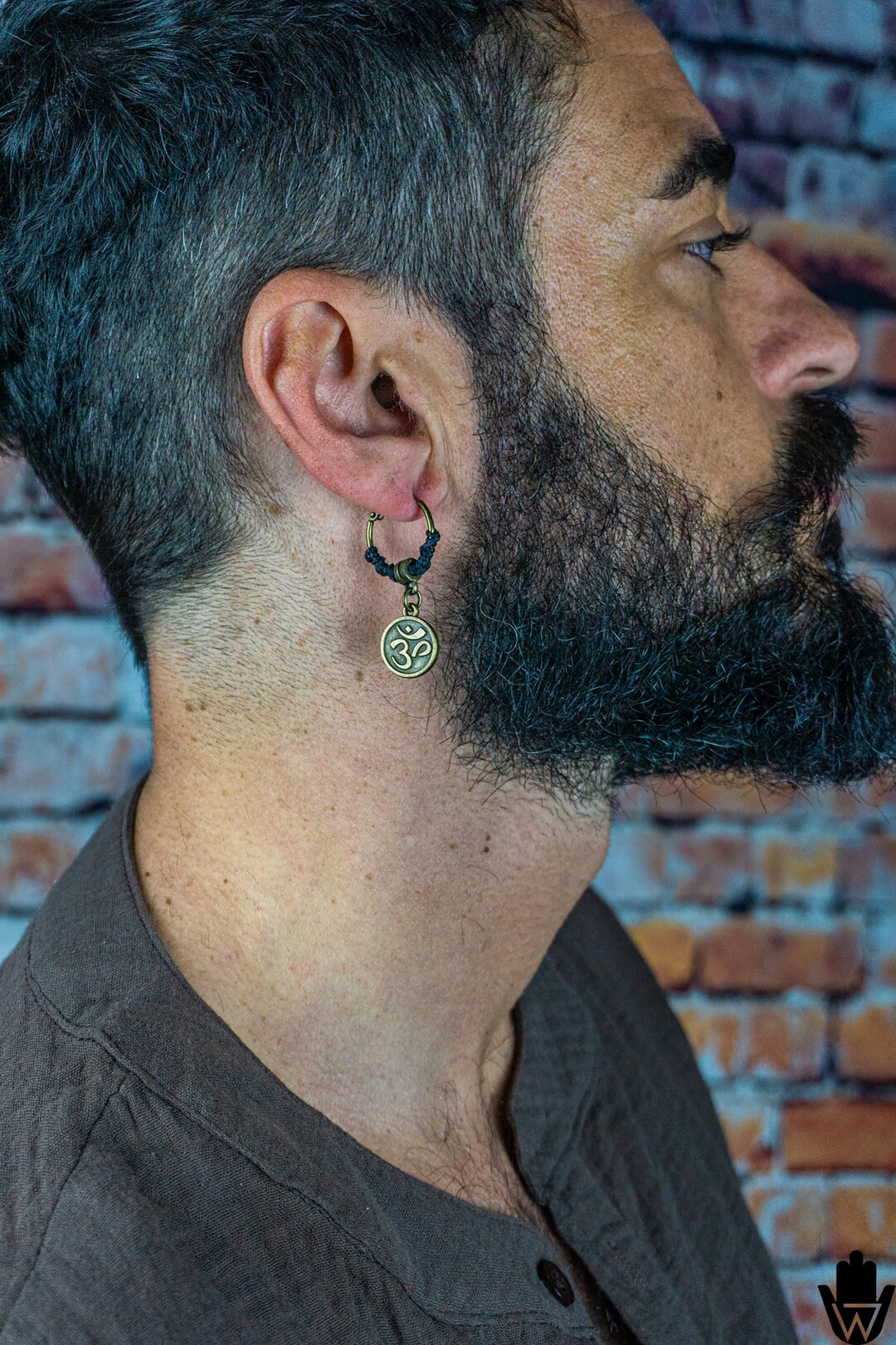 Mens Om Charm Coin Dangle Earring- Black Macrame Spiritual Earring-yoga ...