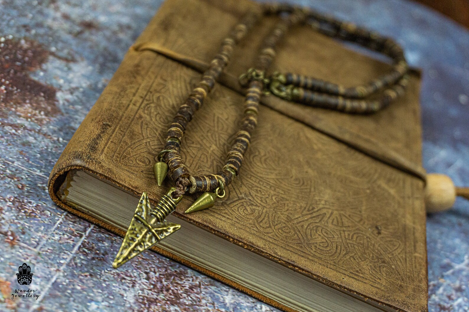 Mens Coconut Shell Beadead Arrowhead Pendant Necklace Wooden - Etsy