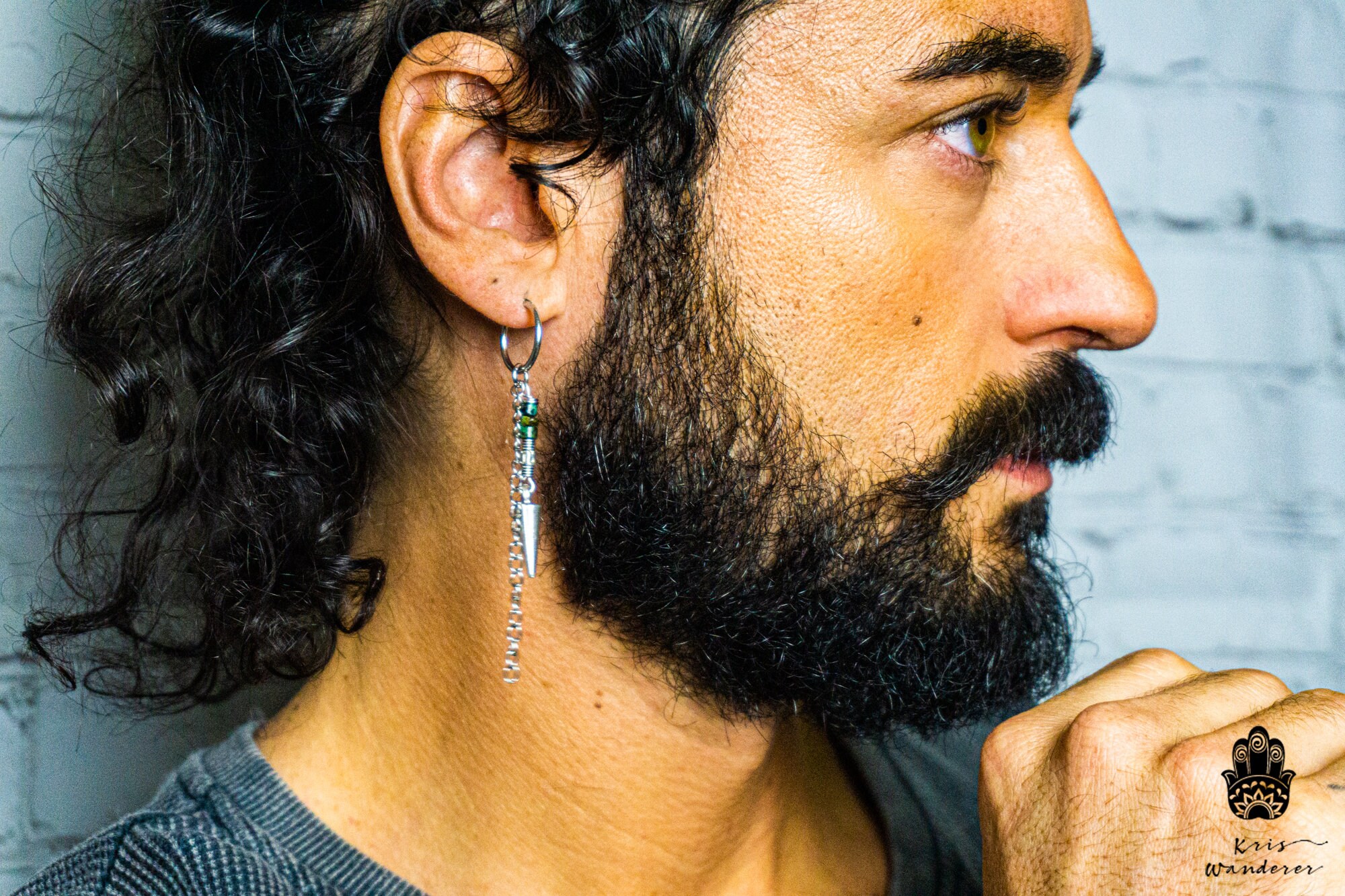 Long Chain Spike Hoop Earring for Men- Mens Edgy Beaded Dangle Earring ...