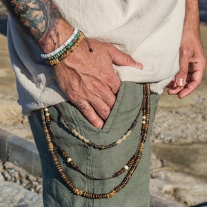 Wooden Bead Layered Chain for Pants- Leather Beaded Pants Chain for Men ...