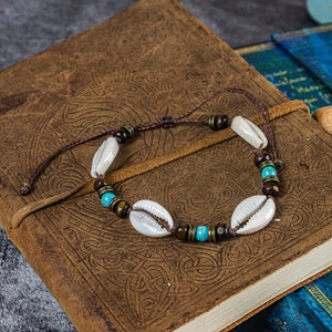 Cowrie Shell Surfer Bracelet Set- Wood and Turquoise Beaded Bracelet ...
