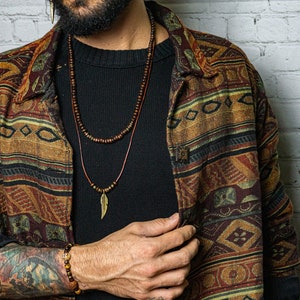 Mens Boho Layered Necklace Set- Long Leather Feather Charm Pendant ...