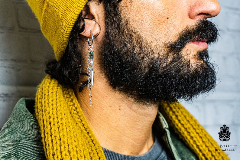 Long Chain Spike Hoop Earring for Men Mens Edgy Beaded Dangle - Etsy