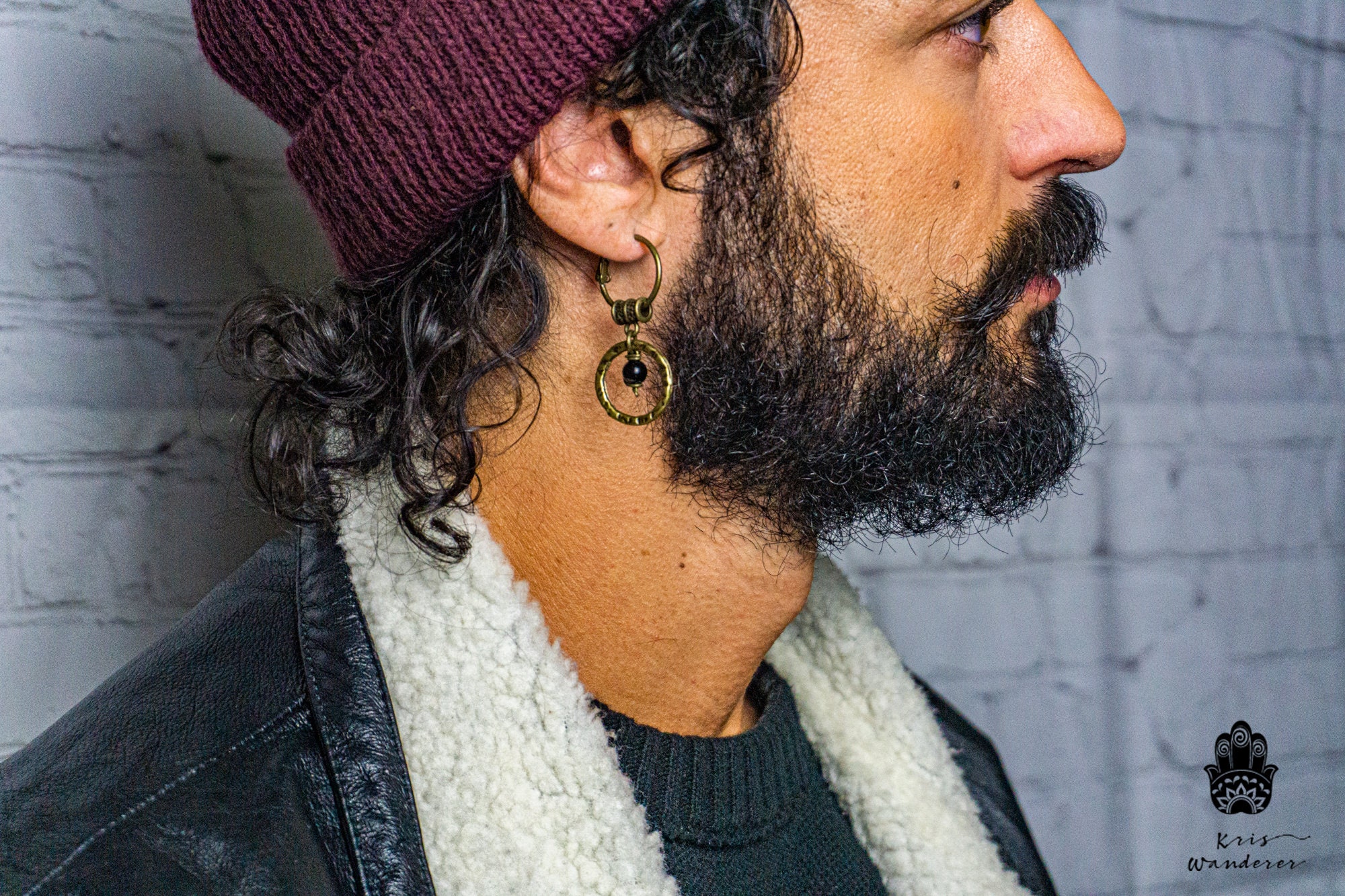 Black Pearl Pirate Hoop Earring- Circle Earring With Black Onyx ...