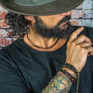 Mens Leather Statement Choker Necklace- Tribal Rustic Minimalist ...