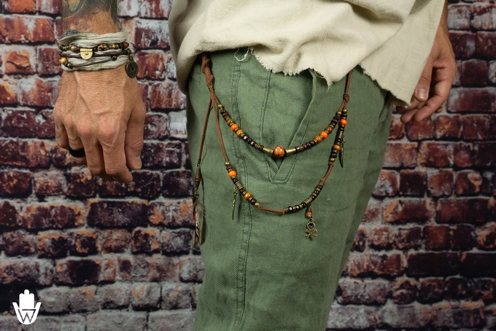 Boho Faux Leather Jeans Chain- Wood and Feather Keychain for Men ...