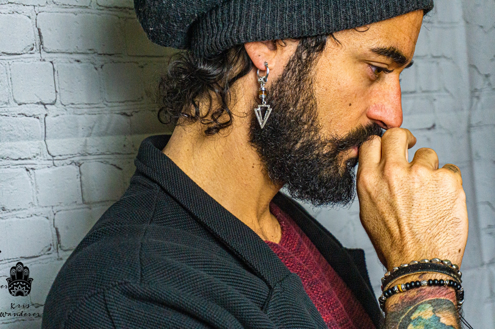 Modern Pirate Hoop Earring Mens Black Onyx and Tiger Eye - Etsy