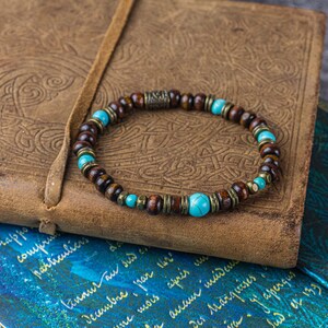 Cowrie Shell Surfer Bracelet Set- Wood and Turquoise Beaded Bracelet ...