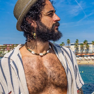 Cowrie Sea Shell Choker Necklace for Men- Coconut Shell Mens Pearl ...