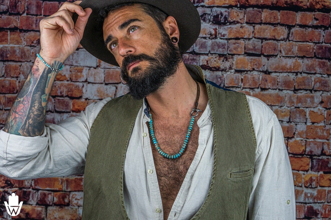 Leather Beaded Boho Chic Unique Designer Necklace- Mens Imperial Jasper ...