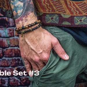 Black Onyx Tiger Eye Inner Strength Beaded Bracelet Set for Men- Mens ...
