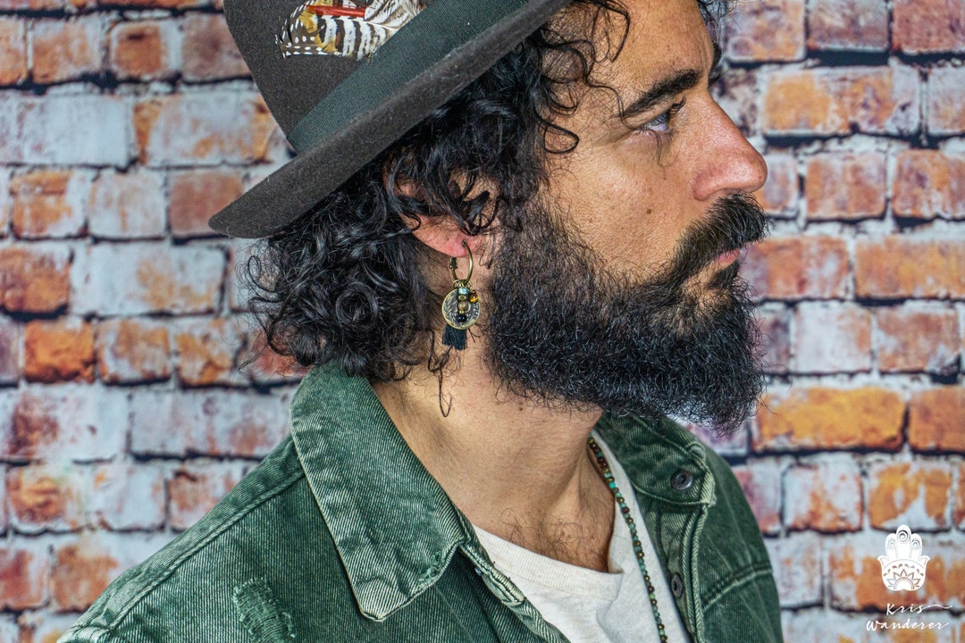 Mens Tassel Boho Beaded Earring for Men- Mens Antique Dangle Coin Charm ...