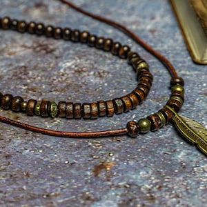 Mens Boho Layered Necklace Set- Long Leather Feather Charm Pendant ...