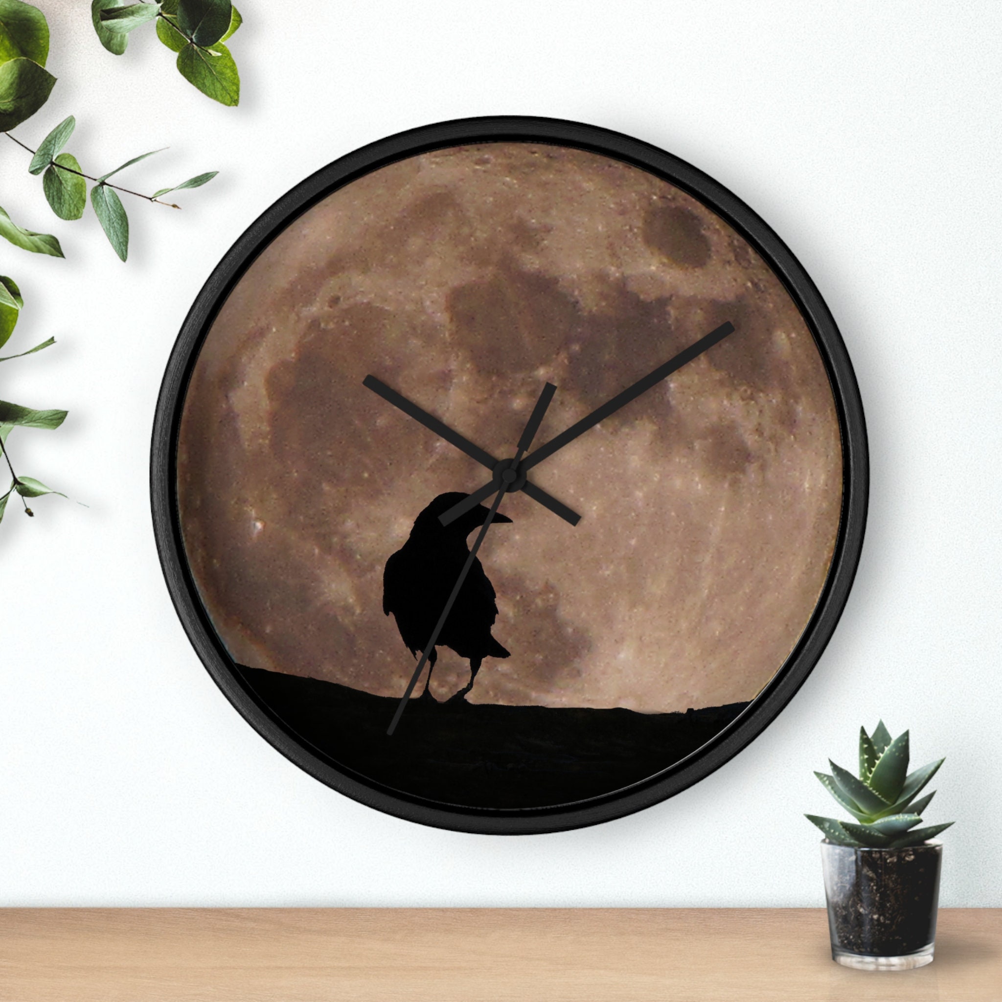 Crow Full Moon Clock, Crow Super Moon Clock, Wall Clock, Crow Clock ...