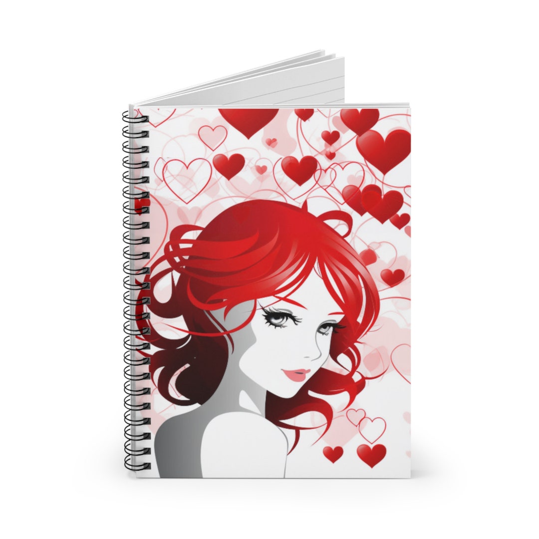 Anime Hearts Girl Spiral Notebook, Cute Notebook, Lined Paper, Kawaii ...